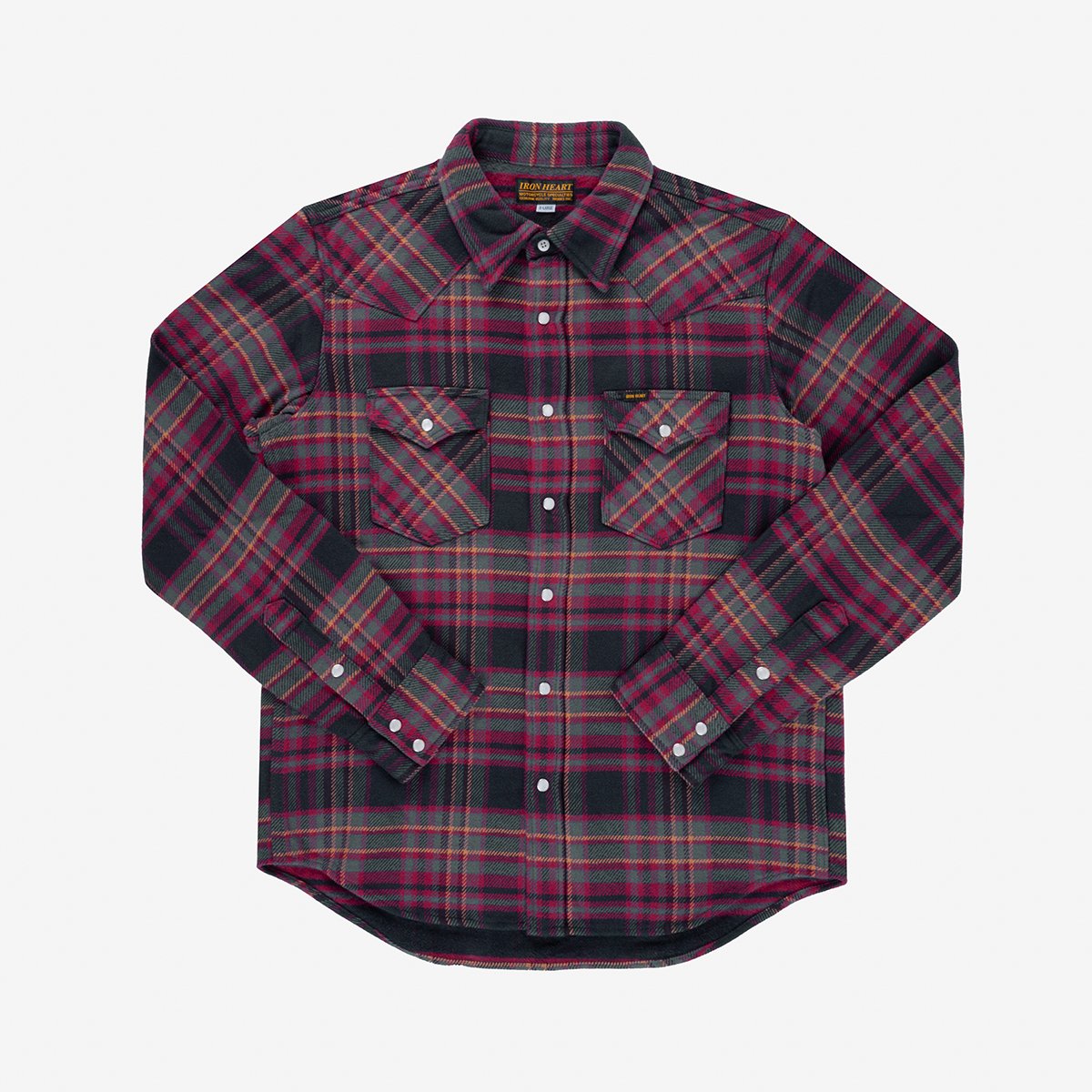 Iron Heart 11oz Ultra Heavy Flannel Line Check Western Shirt - Grey ...